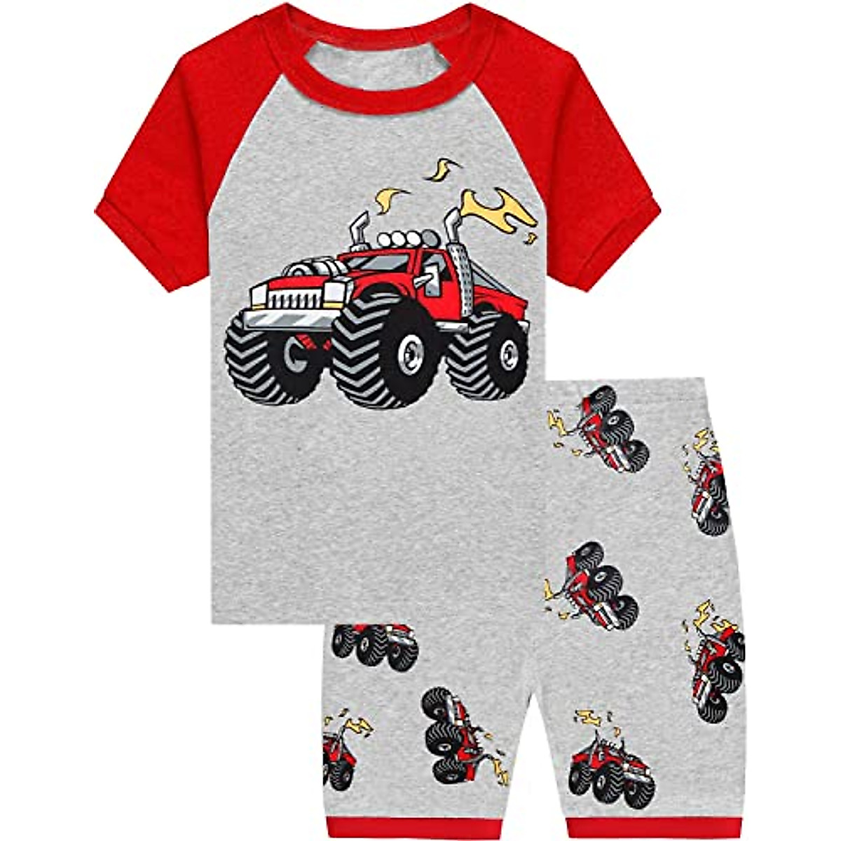 DDSOL Baby Boys Pajamas Monster Truck Sleepwear Car Jammies Summer Toddler Raglan Sleeve Short Set Pjs 3T