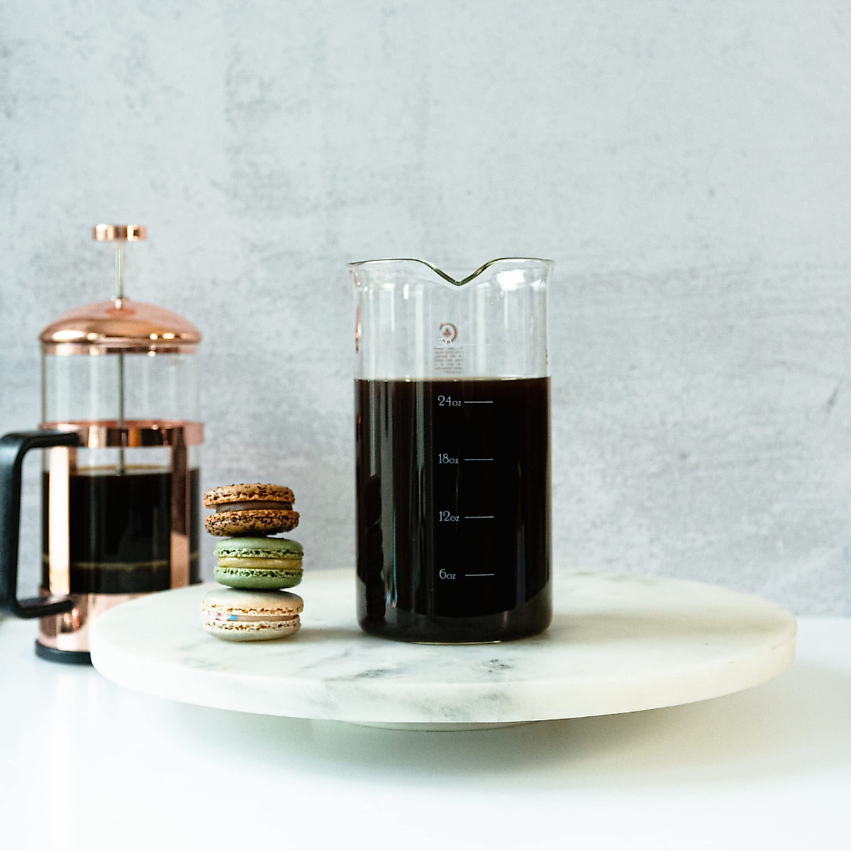 French Press Replacement Glass by Cafe Crush Club - Fire Hardened Borosilicate Beaker - 34 Ounce | 1 Liter Size with White Measures