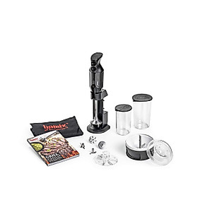 bamix Grill n Chill Immersion Hand Blender – 4 Stainless Steel Interchangeable Blades –400ml & 600 ml Beakers, Processor Attachment, Table Stand, Recipe Book, and Apron – 200 Watt with 2 Speeds