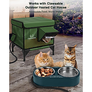 Clawsable Heated Water Bowl for Outdoor Cats with Removable Stainless Bowls, Coldproof & BPA Free, Waterproof Heated Pet Bowl Heater for Chickens Rabbit, Heated Bird Bath for Winter (27 oz)