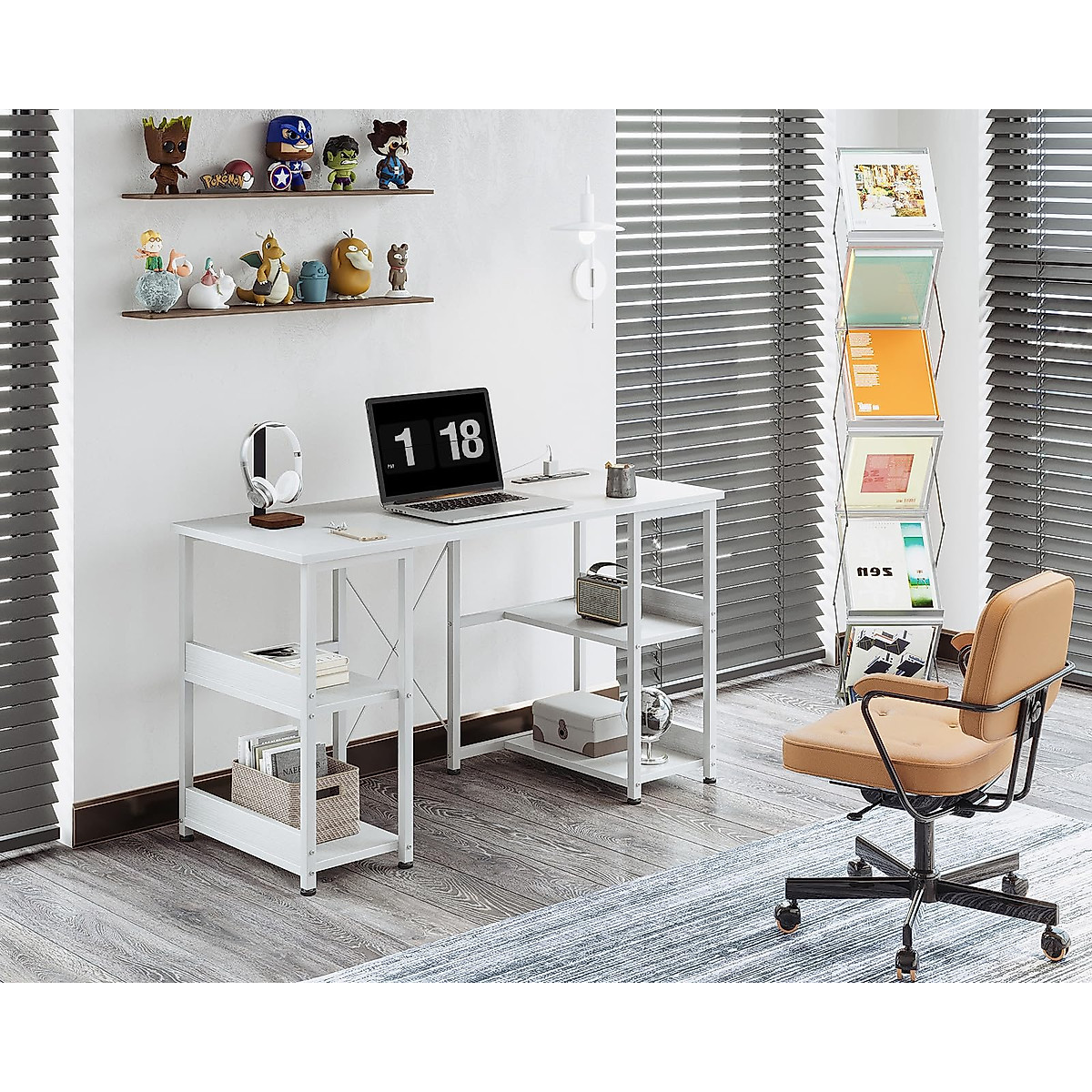 AODK 40 Inch Small Writing Desk with Power Outlets & USB Charging Port, Computer Desk for Small Spaces Home Office, Student Laptop PC Desks with Storage Shelves, Kids Desk, White