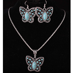 Cocazyw Silver Turquoise Bracelet and Earrings for Women Girl Retro Charm Gemstone Jewelry Set Pendant Necklace and Drop Earrings for Women Girl (style one)