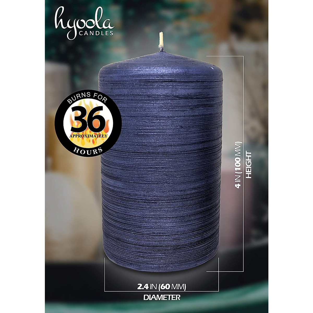 Hyoola Brushed Metallic Pillar Candles - 6 Pack - Navy Blue Pillar Candles - European Made Decorative Pillar Candles - 2.4 Inch x 4 Inch