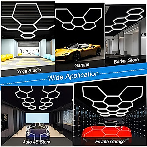 Tiyahomey Aluminum Frame LED Hexagon Garage Light,14 Hexagon Honeycomb Lights 600W 60800 Lumens Hexagon Garage Light with T5 Tube Rectangle 6500K for Garage,Auto Beauty Shop,Car Detailing Shop