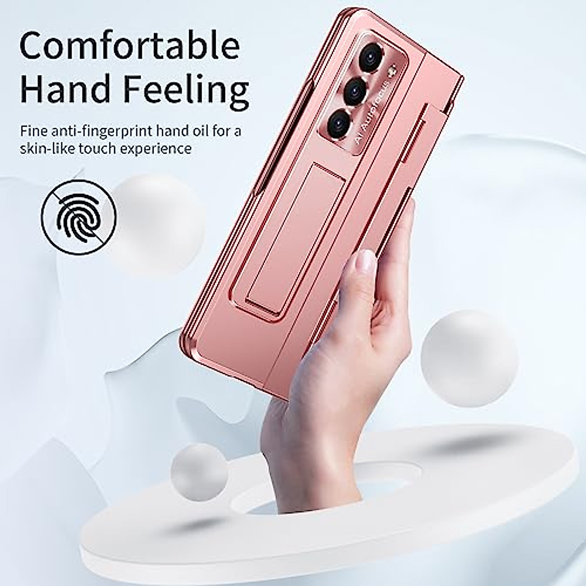 Breclar for Samsung Galaxy Z Fold 5 Case Hinge Coverage Protective Bulit-in Screen Protector Kickstand Plating PC All-Inclusive Cover for Z Fold 5 (Rose Gold)