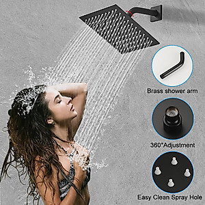YCAIKOI Matte Black Shower System, 8 Inch High Pressure Rain Shower with Handheld, Wall Mount Shower Faucet Set for Bathroom, Rough-in Valve Body and Trim Included