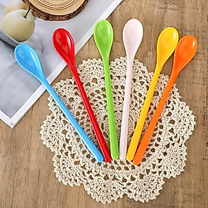 Giantree 6 PCS Long Handle Spoons, Long Handle Mixing Spoon, 7.28 Inches Colorful Teaspoons, Coffee Spoons Tall Iced Tea Ice Cream Sundae Cocktail Hot Chocolat Stirring Longdrink Spoons