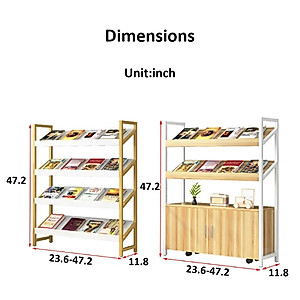 Nuipesn Wooden Storage Bookshelf, Newspaper Magazine Holders Rack Floor-Standing,6 Tier Bookshelf - Modern Book Shelf Display for Home Office (Teak+Black,47.24" L)