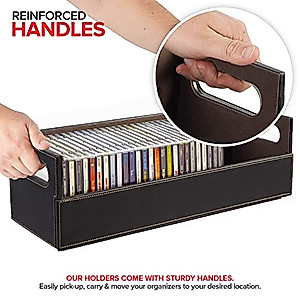 Stock Your Home CD Storage Box, Organizer Shelf for Movie Cases, DVDs, Cassette Tape Display Stand, Disc Holder Can Store Up to 40 CDs, Faux Leather (Brown)