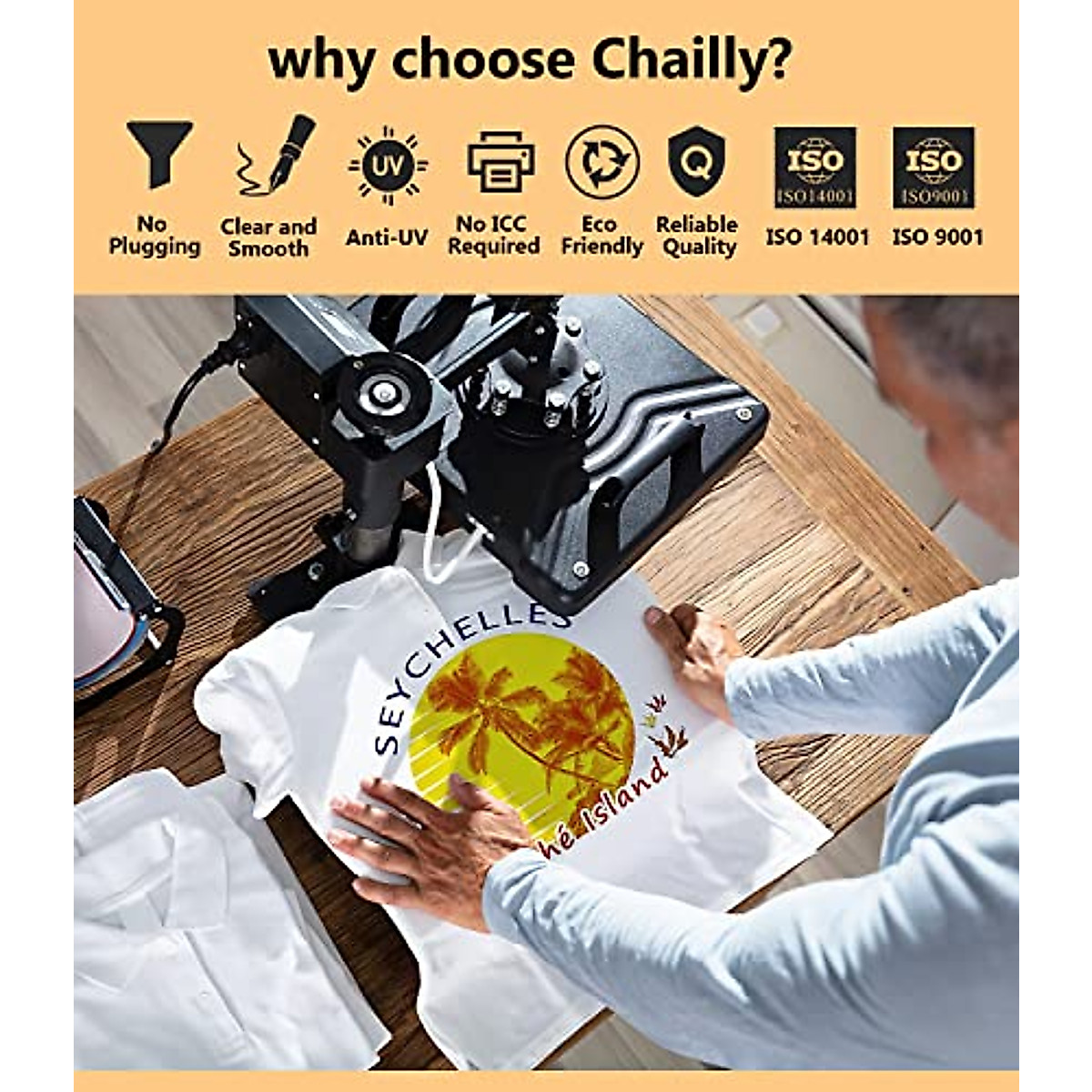 Chailly 527ML Sublimation Ink for Epson EcoTank Supertank Inkjet Printers ET-2720 ET-2750 ET-2760 ET-2800 ET-2803 ET-3760 ET-4700 ET-4800 ET-15000/ Upgrade Version (B/M/C/Y/Printhead Cleaning Kit)