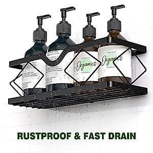 Kadolina 2 Pack Adhesive Shower Caddy Bathroom Shelf, Stainless Steel Shower Organizer Shower Shelves for Inside Shower No Drilling Rustproof Conditioner Shampoo Storage Holder(Black)