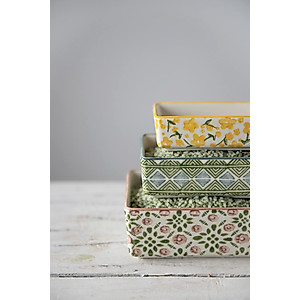 Creative Co-Op Stoneware Ramekin Dishes with Hand-Stamped Patterns, Set of 3 Serveware, Multicolored