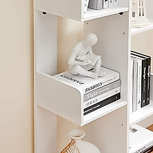 VASAGLE Bookcase, Tree-Shaped Bookshelf with 8 Storage Shelves, Rounded Corners, White 9.8D x 19.7W x 55.1H in, Engineered Wood