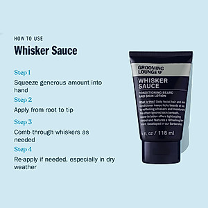 Grooming Lounge Whisker Sauce Beard Conditioner - Conditioning Beard and Skin Lotion - Eliminates Itching and Flaking - Enables Easy Combing and Styling - No Parabens - Cruelty Free - 4 oz