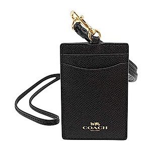 Coach ID Lanyard Badge Holder In Crossgrain Leather (Black/Gold)