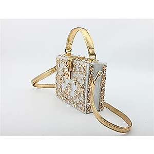 Tngan Women Evening Clutch Acrylic Square Box Bag with Rhinestones Shoulder Bag Crossbody Bag Handbag, White