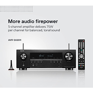 Denon AVR-S660H 5.2 Ch AVR - 75 W/Ch (2021 Model), Advanced 8K Upscaling, 3D Audio - Dolby TrueHD, DTS:HD Master & More, Wireless Streaming, Built-in HEOS, Alexa