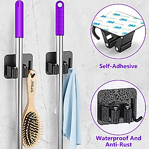 Broom Holder Wall Mount Self Adhesive, Sturdy Heavy Duty Stainless Steel Mop Gripper Rack Perforated Free, Perfect for Laundry Room Organizer, Fit with Laundry Kitchen Garage Garden Storage System