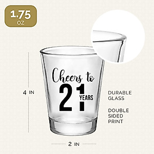 Cheers to 21 Years, 21st Birthday Party Shot Glass - Set of 12, 1.75oz Black and Clear 21st Birthday Shot Glasses, Perfect for Birthday Parties, Birthday Decorations