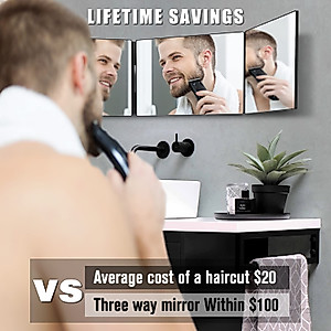 OLIBUY 3 Way Mirror for Hair Cutting, Tri-fold Mirror for Shaver and Makeup, Height Adjustable with Two Hold Nails Self Haircut Mirror can as a Gift for Men or Women