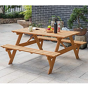 Gardenised, Stained A-Frame Outdoor Patio Deck Garden Picnic Table