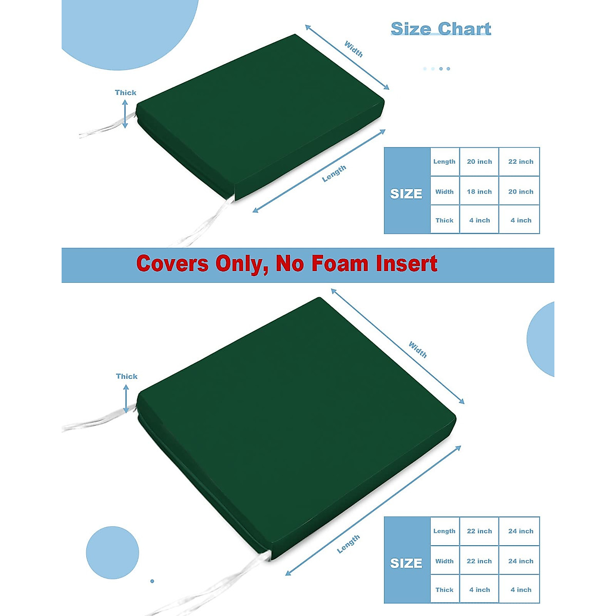 Outdoor Cushion Cover,Modern Minimalism Hunter Green Waterproof Patio Seat Cushion Replacement Covers,St Patricks Olive Green Furniture Protector Slipcovers for Couch Sofa Chair,20''x18''x2pcs