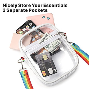 F-color Clear Bag Stadium Approved, Clear Purse for Concerts Sports Events Festivals, Clear Bags for Women with Adjustable Rainbow Strap, White