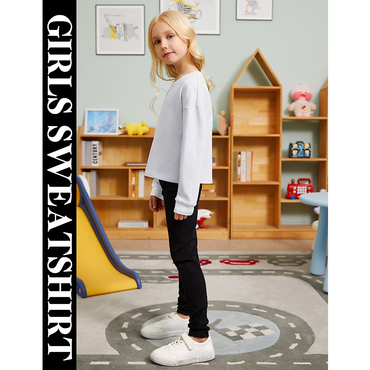 Arshiner Girls Crop Tops Kids Long Sleeve Pullover Sweatshirts Girls Cropped Crewneck Sweatshirt White Crop Top Long Sleeve Cute Clothes For 10-12