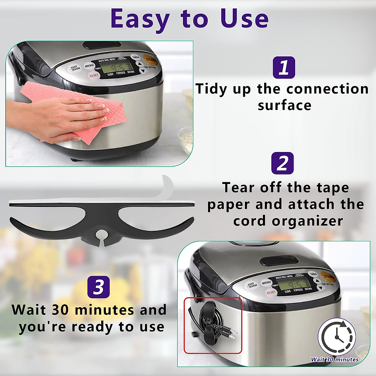 Cord Organizer for Kitchen Appliances, 10 Pack Upgrade Cord Winder Wrappers Stick On, Small Wire Keeper, Appliance Power Cable Holder for Mixer, Pressure Cooker, Coffee Maker and Air Fryer