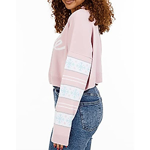 Barbie Cropped Christmas Jumper Womens Snowflakes Fairisle Pink Knitted Sweater X-Large