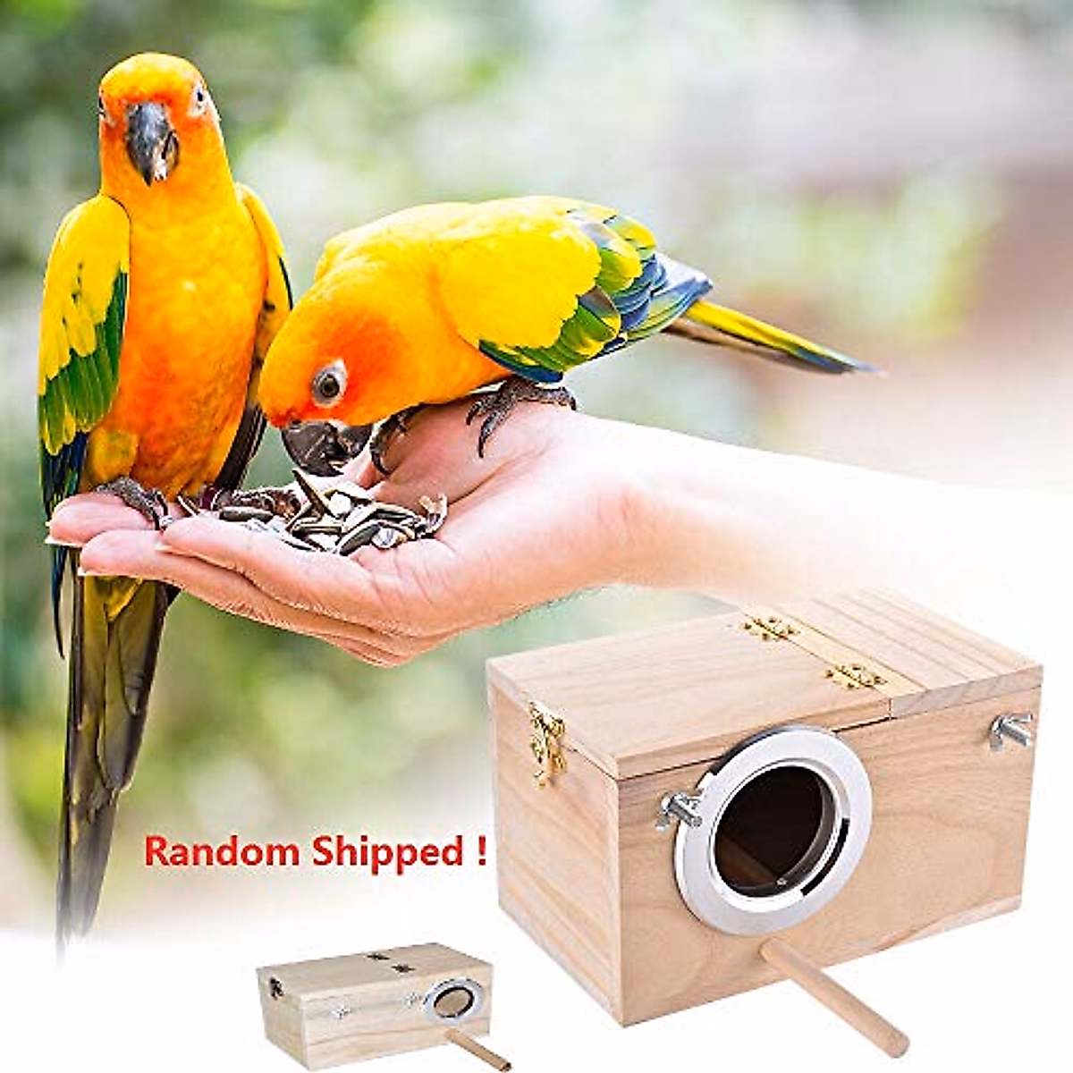 POPETPOP Wooden Bird Nesting Box, Parrot Clear View Window, Lovebirds Breeding Box, Bird Nesting Feeding Station House - Size S (Left or Right Open Window)