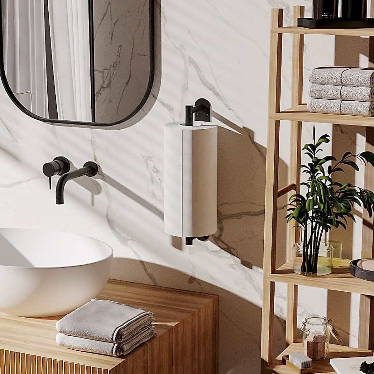 RARXTR Paper Towel Holder, Under Cabinet Paper Towel Holder for Kitchen, Adhesive Paper Towel Roll Rack for Bathroom Towel, Wall Mounted Matte Black Paper Towel Rack, SUS304 Stainless Steel…