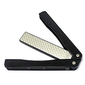 Oudtinx 400/600 Grit Pocket Knife Sharpener Folding Diamond Knife Sharpener Double-Sided Sharpening Stone for Outdoor Camping Garden Kitchen (Black) (Foldable)