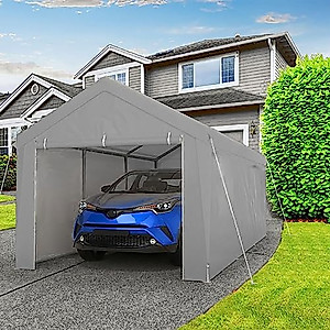 Carport 10'x20' Heavy Duty Canopy Steel,Portable Garage Party Tent,Portable Garage with Removable Sidewalls & Doors All-Season Tarp for Car,Truck,SUV,Party(Grey)
