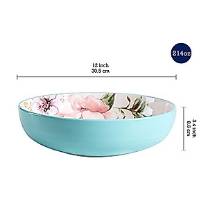 Bico Margret's Garden Ceramic Pasta Bowl, Set of 9(1 unit 214oz, 8 units 35oz), for Pasta, Salad, Microwave & Dishwasher Safe