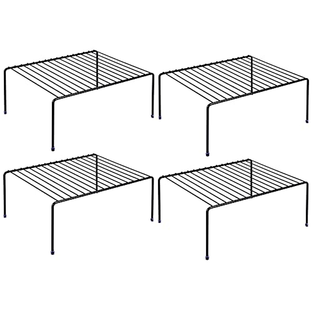 yaenoei Set of 4 - Kitchen Storage Shelf Rack (13.1 x 10.2 Inch)/Plastic Feet - Medium - Steel Metal - Rust Resistant Finish - Cups, Dishes, Cabinet & Pantry Organization - Kitchen (Black)