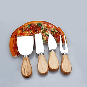 Freehawk 4 Pieces Set Cheese Knives with Bamboo Wood Handle Steel Stainless Cheese Slicer Cheese Cutter (Original Bamboo Handle)