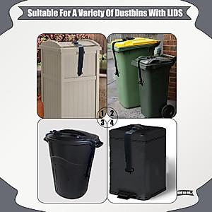 XIFOWE Metal Trash Can Strap, Semi-Automatic Adjustable Trash Can Lock, Universal Windproof Trash Can Lid Lock, Trash Can Locks for Raccoons, Fast Installation, Garbage Can Locks for Animals (2PCS)