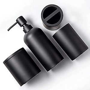 Jo Lavie Bathroom Accessories Matte Black Set of 4, Bathroom Organization, Bathroom Accessory Set - Soap Dispenser, Bathroom Jars, Toothbrush Cup, Brush Holder, Made of Resin, Modern Home Decor