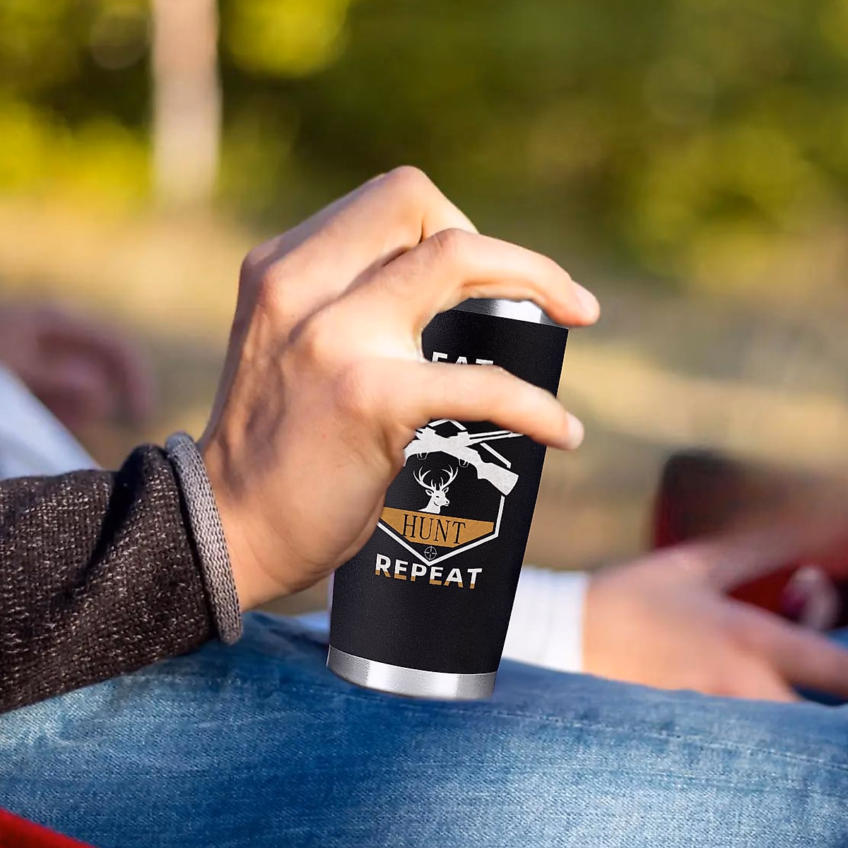EchoMaven Hunting Gift for Men - Unique Deer Hunter Tumbler 20oz - Eat Sleep Hunt Repeat