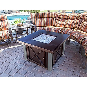 Hiland GSF-DGHSS Decorative Propane Fire Pit, 40,000 BTU, Square, Bronze and Stainless Steel