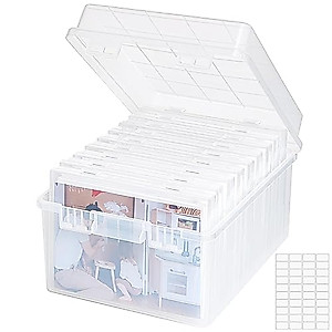 Lifewit Photo Storage Box 5x7 Photo Case, 9 Inner Photo Keeper, Clear Photo Boxes Storage, Seed Organizer Craft Storage Box for Cards Pictures Stamps Office Supplies with 1 Sheet Label Sticker
