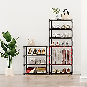 SOKOSEN 4-Tier Small Shoe Rack, Metal Stackable Kids Shoe Shelf Storage Zapateras Organizer,Narrow Shoe Rack Sturdy for Closet Hallway Entryway Living Room Bedroom (Black)