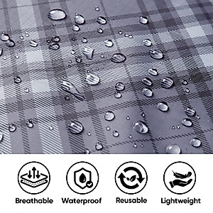 PTEROMY Hooded Rain Poncho for Adult with Pocket, Waterproof Lightweight Unisex Raincoat for Hiking Camping Emergency (Grey Grid)