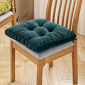 Tiita Square Chair Pads and Cushions Outdoor Floor Pillow 18x18 Inch Seat Pad with Ties for Office Dining Room Adults Garden Set of 2, Dark Greeen