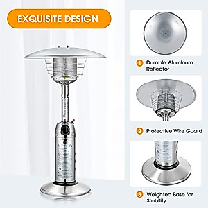 Tangkula Tabletop Propane Patio Heater, 11,000 BTU Portable Outdoor Heater W/Adjustable Flame, Simple Ignition System, Tipping-Over Protection, Ideal for Courtyard, Garden, Patio Restaurant (Silver)