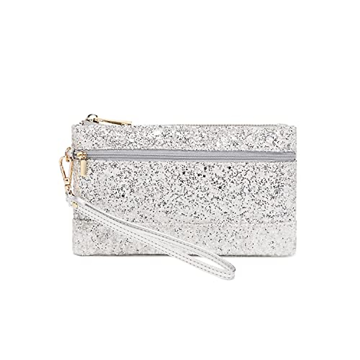LAM GALLERY Sparkling Glitter Evening Clutch Silver Bride Purse for Wedding Bling Clutch Handbag for Party - Silver Wristlet Style