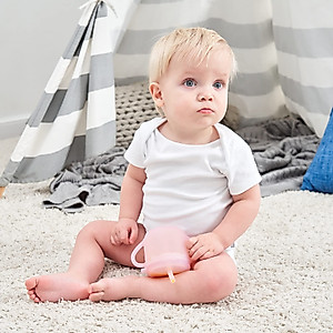 VRCIT Silicone Sippy Cups for Baby, Toddler Training Cup with Handles and Spout Lid, Infants Spill Proof Straw Cup 7oz, Grip for Babies 6-12 months and Toddlers 1-3 years 7 Oz/200ml (Pink)