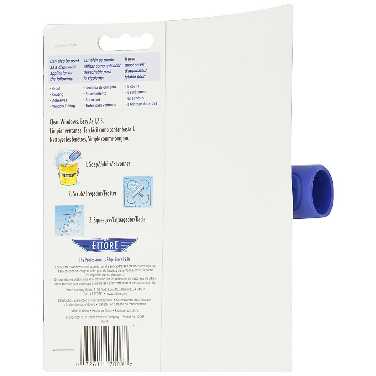 Ettore-17008 8-Inch All Purpose Window Squeegee with Lifetime Silicone Rubber Blade, Blue