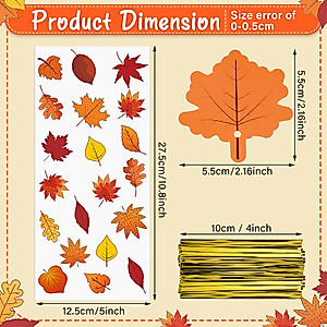Gueevin 150 Set Fall Leaves Cellophane Treat Bags Goodie Candy Bag Bulk Cookie Bags Cello Bags with Twist Ties Gift Cards Party Favors Bags for Party Supplies